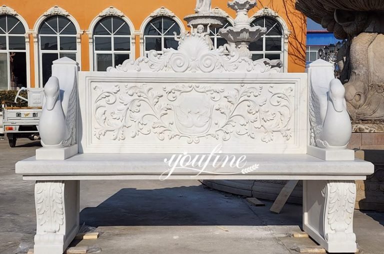 Large Outdoor Marble Bench With Flower Designs - YouFine Sculpture