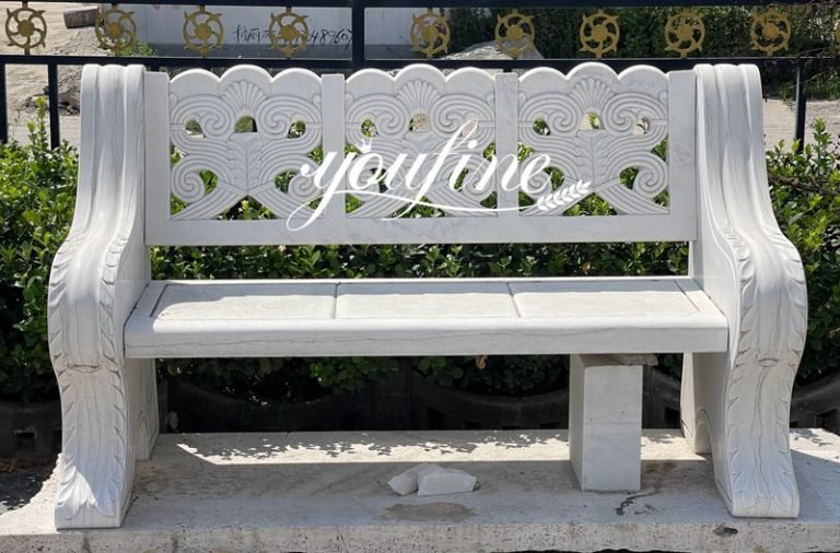 Large Outdoor Marble Bench With Flower Designs - YouFine Sculpture
