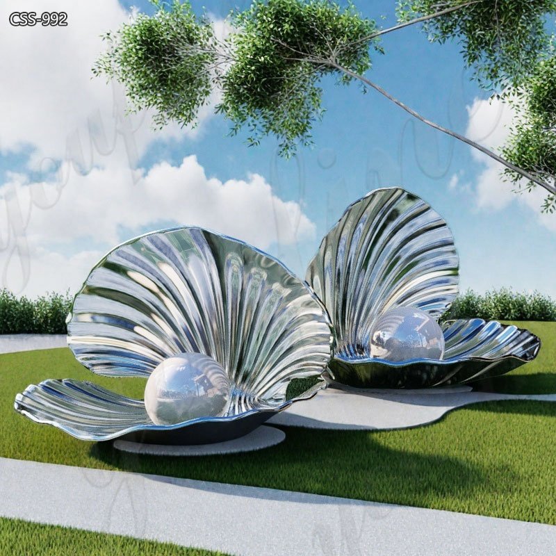 Large Outdoor Metal Shell Sculpture on Land